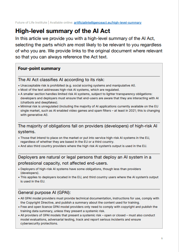 High-level summary of the AI Act - AI Governance Library, Articles ...